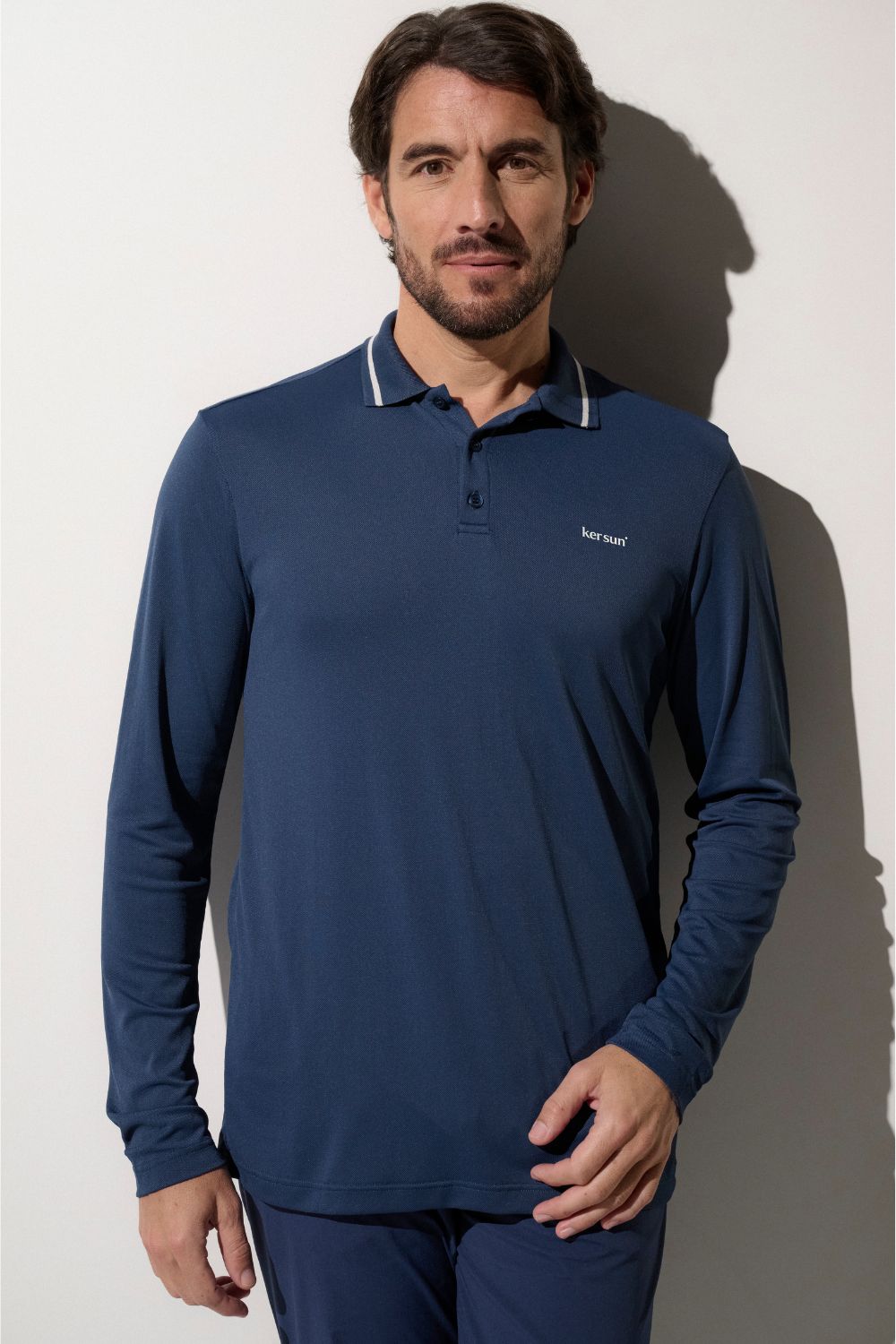 Men's Blue Long-Sleeve UV Polo Shirt, Augusta, UPF 50+– Ker Sun